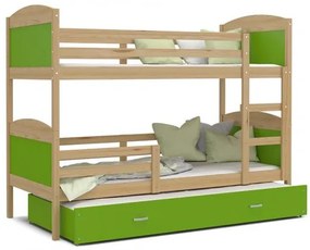 DOBRESNY Dětská patrová postel MATYAS 3 80x190cm s borovicou konstrukcí v zelené barvě s přistýlkou
