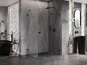 Mexen Lunar, pravostranný výklopný sprchový kout 75 x 80 cm, čiré sklo, černý profil, 834-075-080-70-00-P