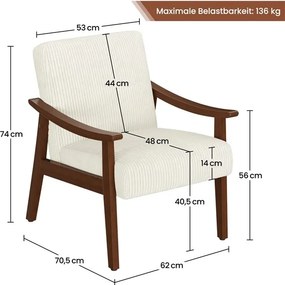 Křeslo Yaheetech – béžová, 62 cm (šířka) × 70,5 cm (hloubka) × 74 cm (výška), polyester (267499531398)