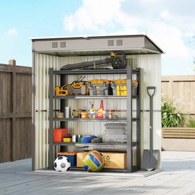 Outsunny Kovový domek na nářadí 1,37 m², uzamykatelný kůlna na nářadí s ventilací Sedlová střecha Rukavice, 163 x 90 x 179 cm