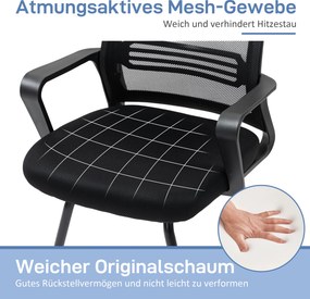 HOMCOM Křeslo do Kanceláře s Mřížkovaným Potahem, Ergonomické Křeslo na Schůzky s Kluznou Podlahou, pro Zasedací Místnost, Ložnici, Čekárnu, Recepce,…