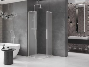 Mexen Velar L Duo, sprchový kout s posuvnými dveřmi 90 x 90 cm, 8mm sklo námraza, broušená ocel, 871-090-090-02-33-97