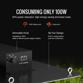 LED pěstební světlo, 200 W plnospektrální stmívatelné