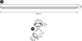 BRILAGI - Bodové svítidlo v lištovém systému HUSKY 4xGU10/10W/230V 150 cm černá