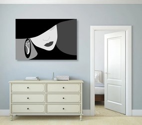 Obraz nóbl dáma v klobouku v černobílém provedení - 120x80 cm