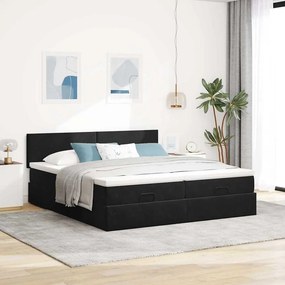 Osmanský rám postele s matrací černý 200x200cm samet 3312913