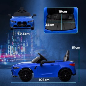 AIYAPLAY elektrické auto pro děti s licencí BMW M4, dálkové ovládání, klakson a světlomety, 108x69,5x51 cm, modrá