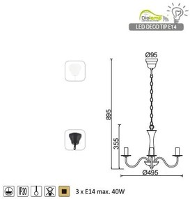 ACA DECOR Závěsný lustr KNOSSOS max. 3x40W/E14/230V/IP20, bílé