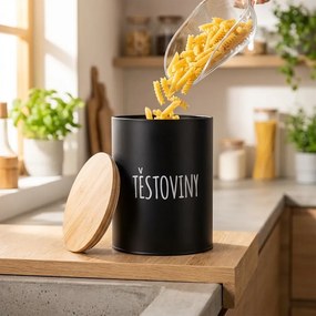 Orion Dóza na potraviny, plechová, černá, s bambusovým víkem, 2,3l, TĚSTOVINY