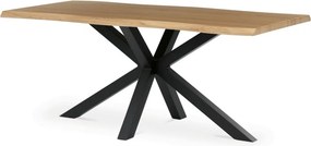 Stůl jídelní, MDF deska, kovová noha ve tvaru hvězdy, dekor divoký dub, černý lak (180 x 90) cm