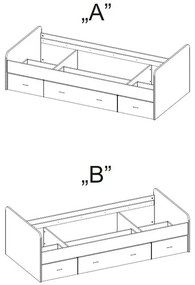 Postel se zásuvkami Boro 2, 90x200 cm