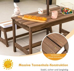 Costway Piknikový stůl se slunečníkem a lavice a set hnědé, hnědý