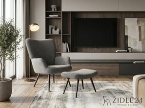 Relaxační křeslo ušák s podnožkou ARIA - šedý manšestr