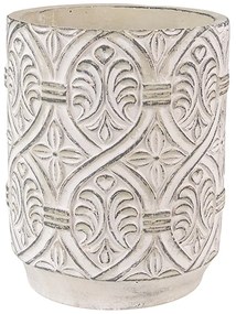 Šedý antik cementový obal na květináč s ornamentem - Ø 14*18 cm