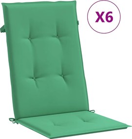 Podušky na židli vysoké opěradlo 6 ks zelené 120x50x3 cm textil 314109