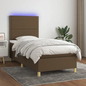 Box spring postel s matrací a LED tmavě hnědá 100x200 cm textil