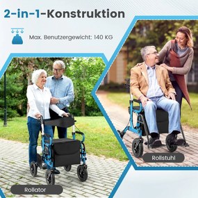 Costway Rollator s pneumatikami, skládací a lehký se sedadlem 2 v 1 invalidním