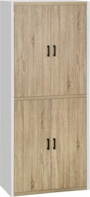 HOMCOM Kuchyňský úložný kabinet s 4 nastavitelnými policemi, MDF kuchyňský úložný kabinet, 4 dveře a protismykové zařízení, 80x40x182cm, Přírodní dřev