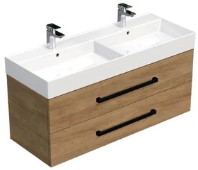 Koupelnová skříňka s černou úchytkou a umyvadlem SAT Cube Way 120x47,5x46 cm dub Hickory mat CUBE46C1202DHSAT