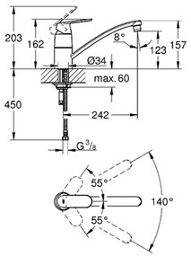 Grohe Eurosmart Cosmopolitan - Páková dřezová baterie, chrom 32842000