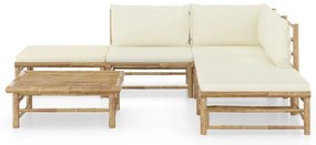 vidaXL Marketos 6dílná zahradní sedací souprava krémově bílé podušky bambus