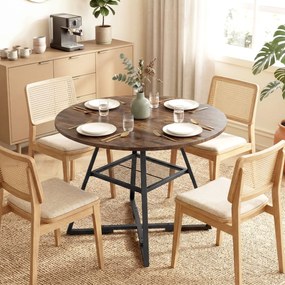 HOMCOM kulatý jídelní stůl pro 4, průměr 100 cm × výška 76 cm, industriální, velká deska a odkládací police, kovový rám, rustikální hnědá