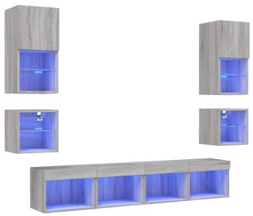 vidaXL 8dílná obývací stěna s LED šedá sonoma kompozitní dřevo