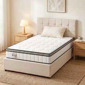 HOMCOM matrace 90 x 190 cm, výška 20 cm, 7-zónový taštičkový pružinový jádro s chladivým paměťovým pěnovým gelem
