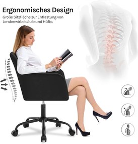 WOLTU Ergonomická kancelářská židle s područkami, sametová, výškově nastavitelná, černá