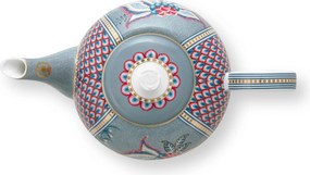 Pip Studio Flower Festival velká čajová konvice 1,6l, modrá (Čajová konvice z tenkostěnného porcelánu)