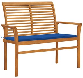 Zahradní lavice s královsky modrou poduškou 112 cm masivní teak,  3062659