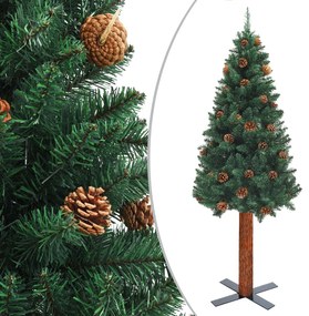 Úzký vánoční stromeček pravé dřevo a šišky zelený 150 cm PVC,  320957 HangarStore.cz