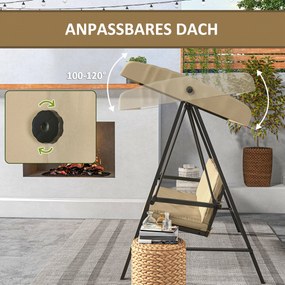3-Sitzer Hollywoodschaukel, Gartenschaukel, verstellbares Sonnendach, 200 cm x 125 cm x 175 cm, Beige + Braun