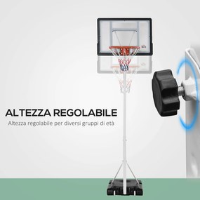 HOMCOM Basketbalový koš pro dospělé s nastavitelnou PVC tabulí 90x60x260-310cm a integrovanými kolečky Bílý