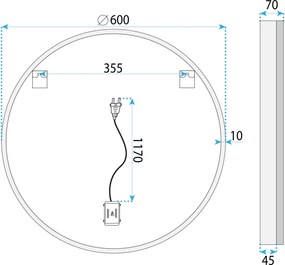 Tutumi Tutumi, kulaté LED zrcadlo 60cm BL807, černá-bílá, HOM-06910