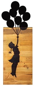 Wallexpert Dekorativní nástěnný dřevěný doplněk Chıld And Balloons, Černá