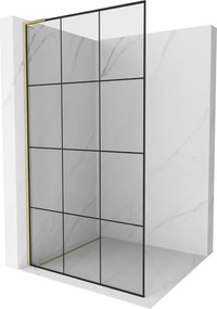 Mexen Kioto L, sprchová zástěna Walk-In 100 x 200 cm, 8mm čiré sklo černý vzor, ​​zlatý matný profil, 800-100-103-55-77