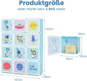Costway Šatní skříň pro děti se 2 závěsnými sekcemi a 12 kostkami Roztomilá