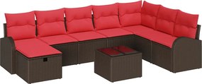 Set pohovek 9 ks 8-Počet míst Hnědá a červená polyratan 3359143