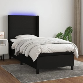 Box spring postel s matrací a LED černá 100x200 cm textil 3138135