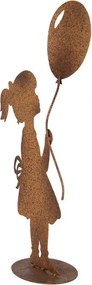 Rezavá kovová dekorace děvče s balónkem - 23*11*46 cm