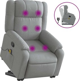 Zvedací masážní polohovací křeslo světle šedé textil 3205214