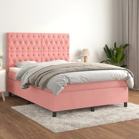 Box spring postel s matrací růžová 140x190 cm samet 3143204