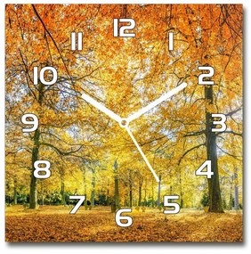 Wallmuralia Skleněné hodiny čtverec Podzimní les 30x30 cm