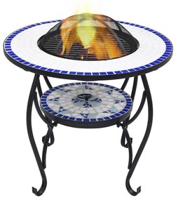 Mozaikový stolek s ohništěm modrý a bílý 68 cm keramika - Default Title