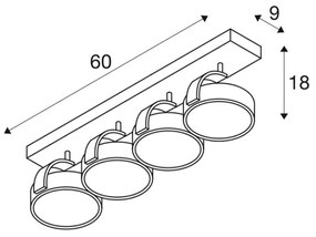 SLV 1002025 Kalu, stropní otočná bodovka 4xGU10, kartáčovaný hliník, délka 60cm