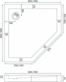 Rea Diamond, pětiúhelníkový sprchový kout 90 x 90 cm + černá sprchová vanička Diamond, 6mm šedé sklo, měděná matná, KPL-K7966