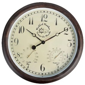 Esschert Design ED ESSCHERT DESIGN Hodiny EASTGATE CLOCK, nástěnné, hnědá barva, průměr 38 cm, číselník - arabské číslice, pro vnitřní i venkovní použití