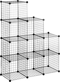 HOMCOM Regálový systém DIY z ocelového drátu, 9 přihrádek na boty, černý, do obývacího pokoje, 35x35x35cm, prostorově úsporný a moderní | Aosom.de