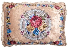 Béžový polštář s květy a krajkou Baroque - 70*50*6 cm